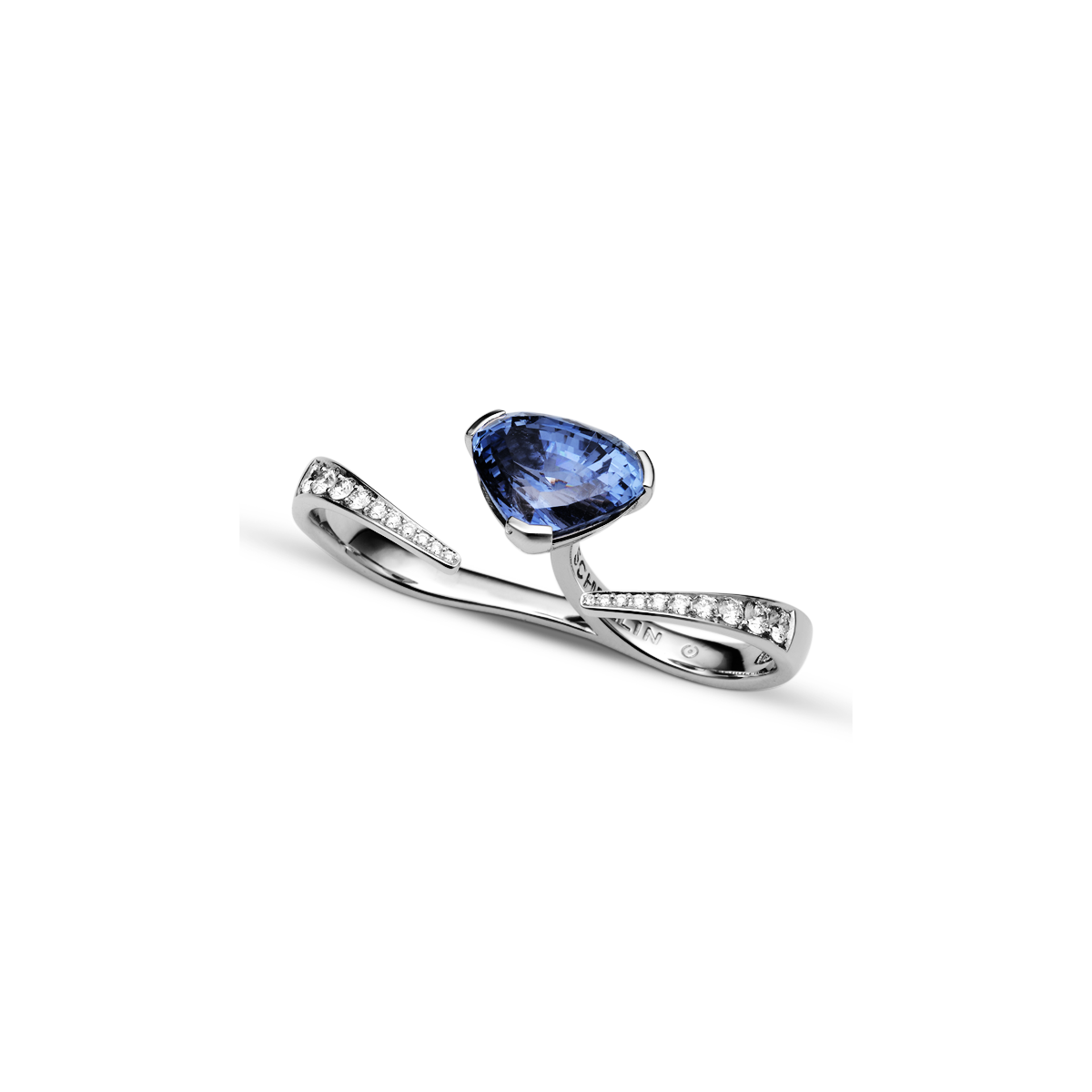 18k White Gold Rings Diamond and Sapphire - Trillion Blu - Schullin Wien