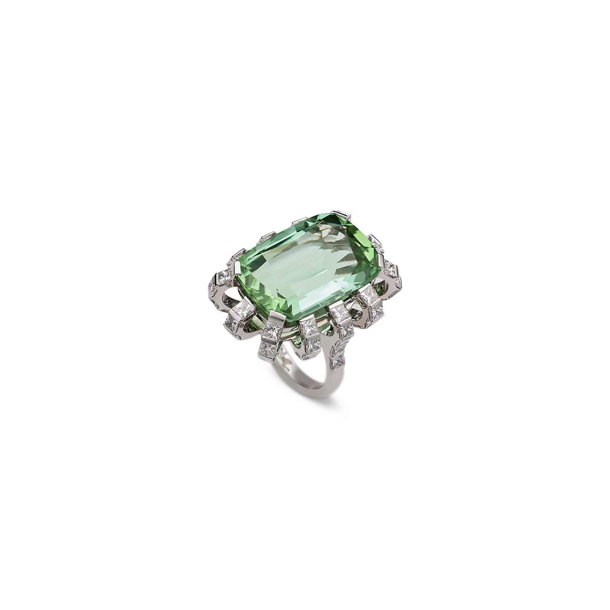 18k White Gold Rings Diamond and Tourmaline - Bombé Verde - Schullin Wien