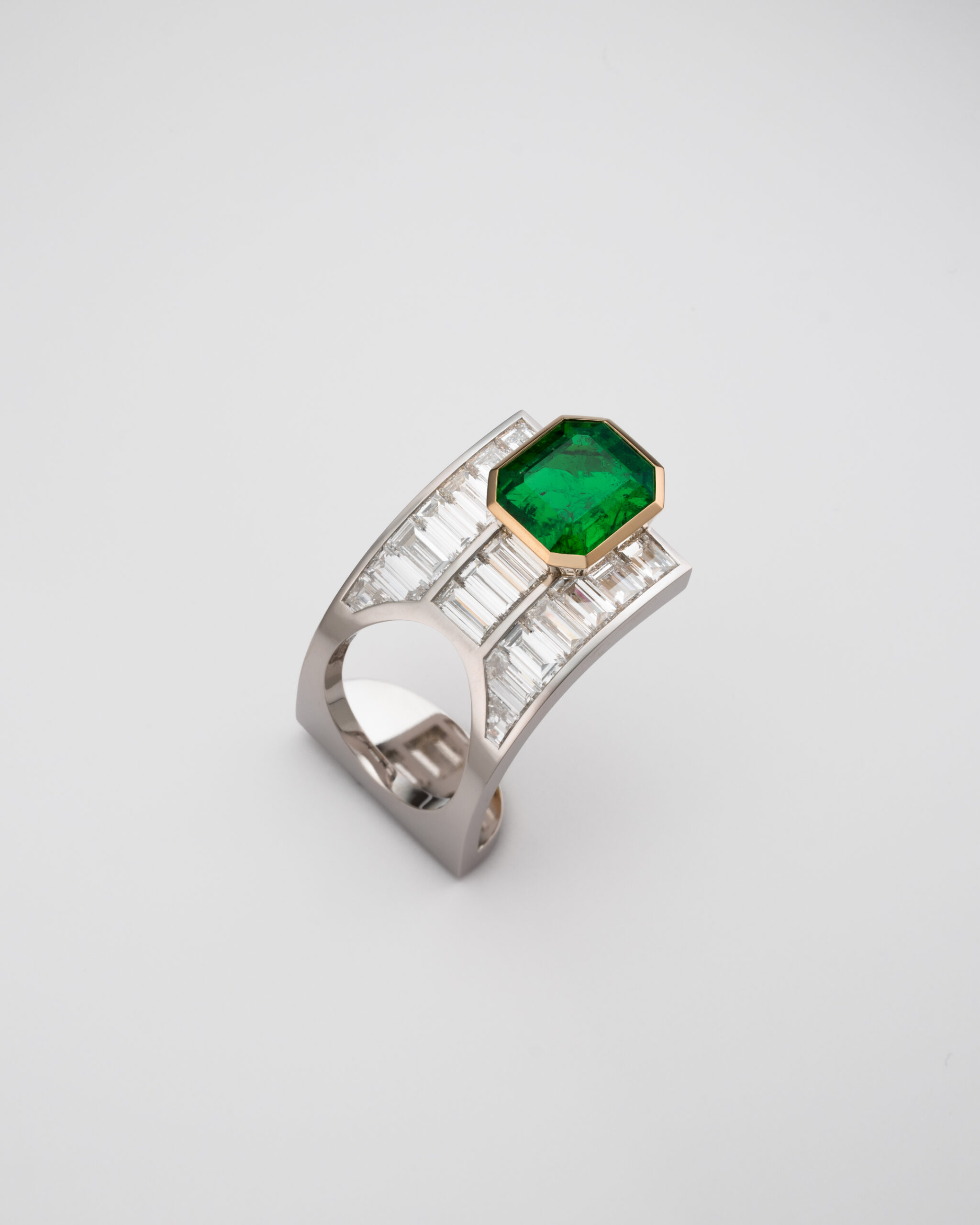 Platinum and 18k Yellow Gold Rings Diamond and Emerald - Ark - Schullin ...