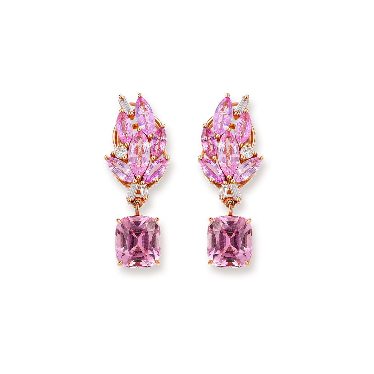 18k Rose Gold Earrings Diamond, Sapphire and Tourmaline - Peonia ...